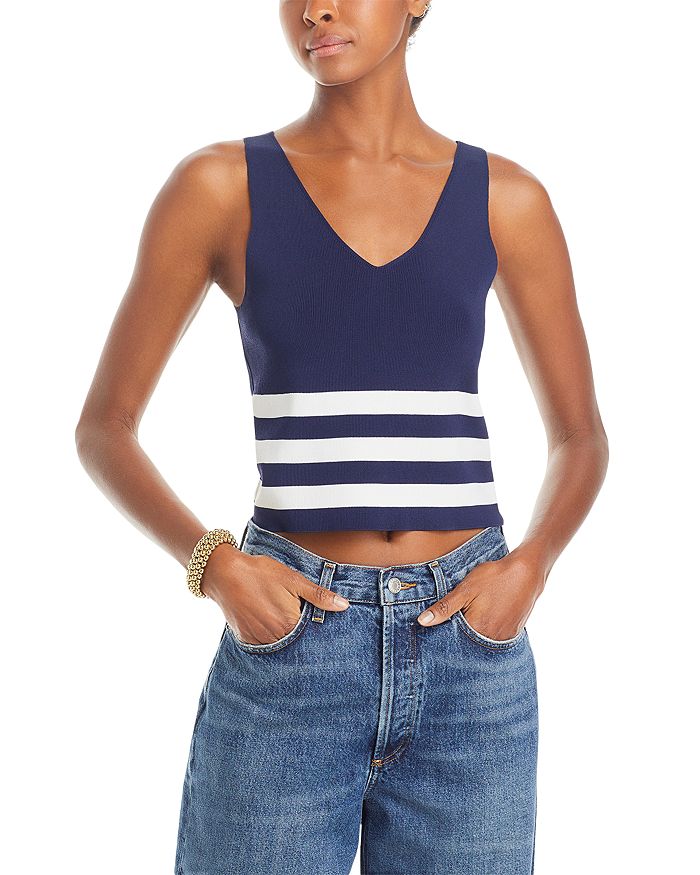 AQUA Striped V Neck Tank Top - 100% Exclusive | Bloomingdale's
