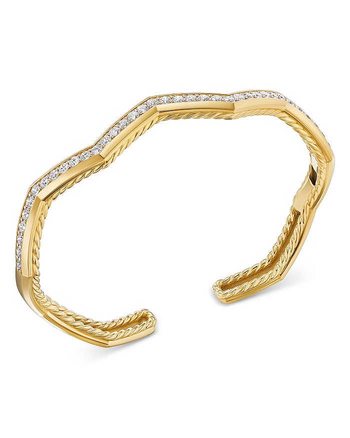 David Yurman Stax Zig Zag Cuff Bracelet in 18K Yellow Gold with Diamonds, 5mm | Bloomingdale's