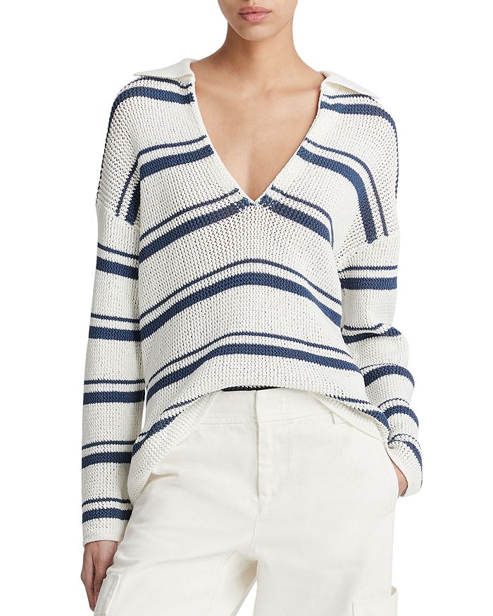 Vince Cotton Racked Ribbed Stripe Sweater | Bloomingdale's