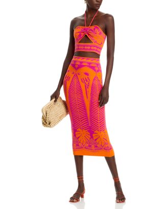 FARM Rio Macaw Excellence Halter Top & Midi Skirt | Bloomingdale's
