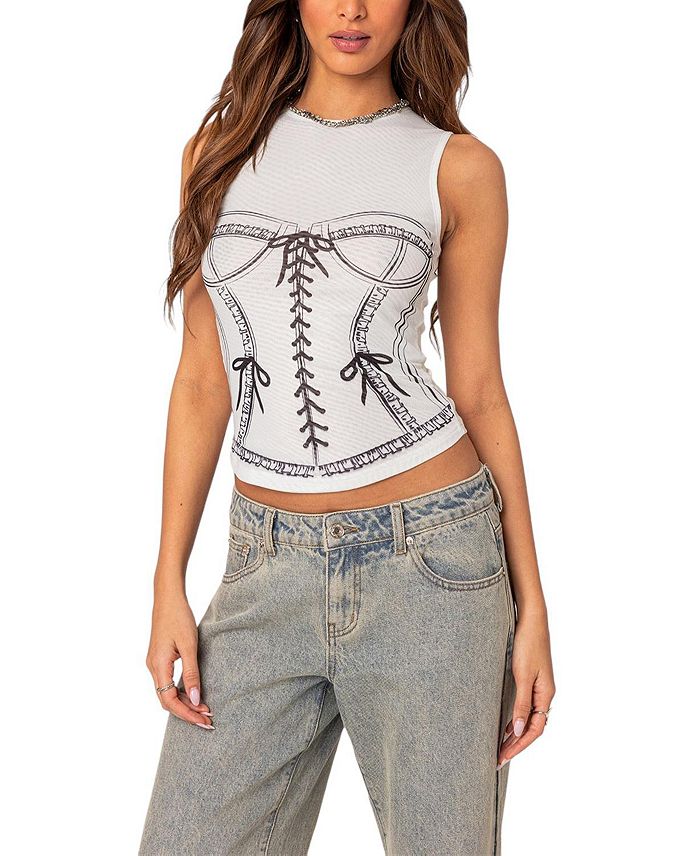 Edikted Maddie Graphic Sheer Mesh Top | Bloomingdale's