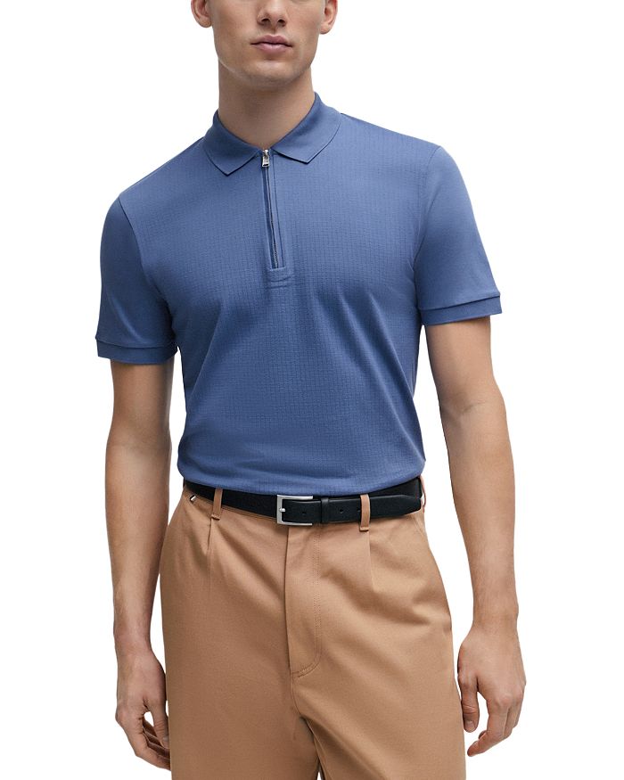 BOSS Polston 35 Cotton Slim Fit Quarter Zip Polo Shirt | Bloomingdale's