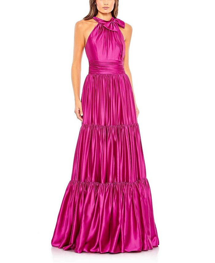 Mac Duggal Ruffle Tiered Soft Tie Halter Neck Gown | Bloomingdale's