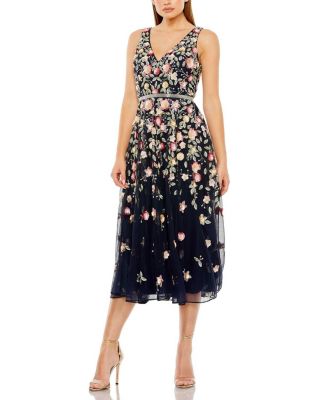 Click here for Mac Duggal Floral Embellished V-Neck Midi Dress prices