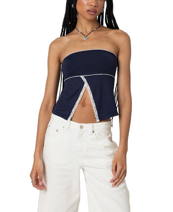 Edikted Lace Trim Split Front Tube Top | Bloomingdale's