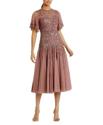 Click here for Mac Duggal Cape Sleeve Beaded Tea Length A-line Dr... prices