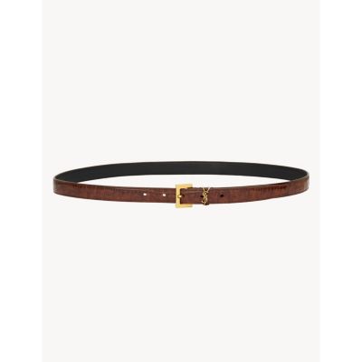 Click here for Saint Laurent Cassandre Thin Belt in Crocodile-emb... prices