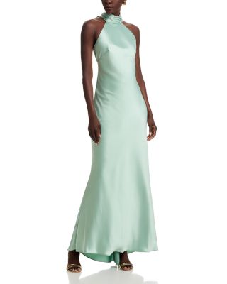 Click here for Aqua Sleeveless Satin Gown - Exclusive prices