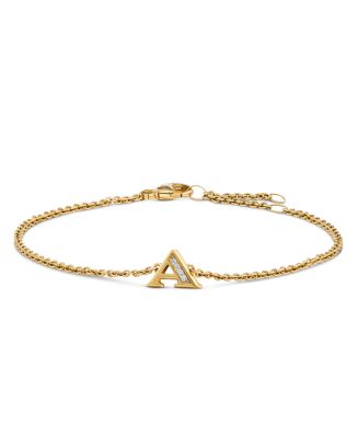 David Yurman Petite Pavé Initial Chain Bracelet in 18K Yellow Gold with ...