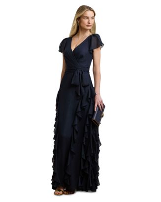 Ralph Lauren Ruffle Trim Metallic Chiffon Gown | Bloomingdale's