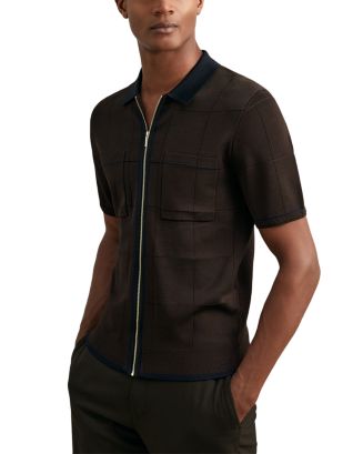 REISS Baxter Zip Front Short Sleeve Shirt | Bloomingdale's