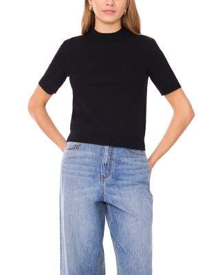 1.state Saddle Short Sleeve Crewneck Sweater - Rich Black