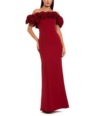 Click here for Mac Duggal Crepe Off The Shoulder Column Gown With... prices