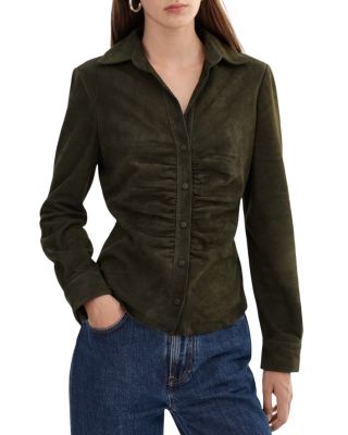 Click here for Lamarque Ruched Collared Suede Shirt prices