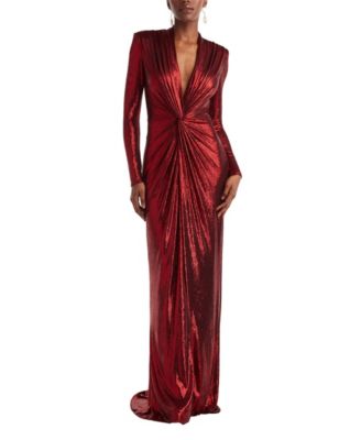 Click here for Tadashi Shoji Ferrum Metallic Twist Drape Gown prices