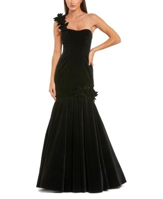Click here for Mac Duggal Velvet One Shoulder Trumpet Gown With F... prices