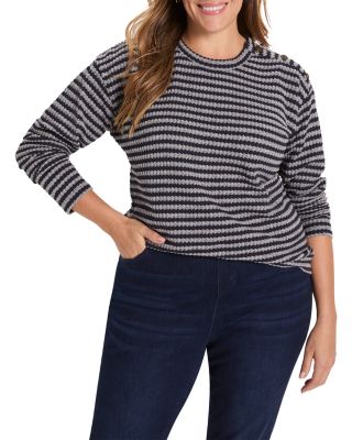 Nic+Zoe Plus Texture Stripe Button Shoulder Top
