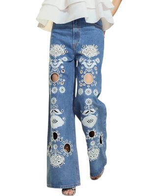 Click here for Cynthia Rowley Embroidered Wide Leg Jeans in Blue... prices