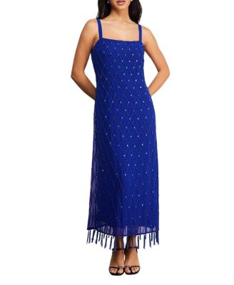 Click here for Warehouse Hand Embellished Fringe Hem Midi Dress prices