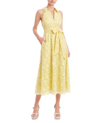 Click here for Badgley Mischka Eyelet Lace Halter Midi Dress prices