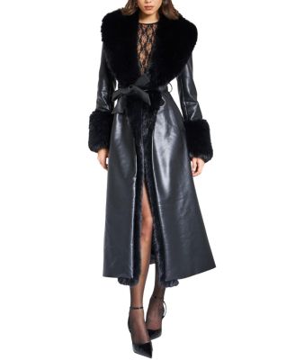 Click here for Miss Circle Zaida Faux Fur Trim Faux Leather Coat prices