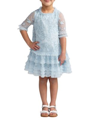 Click here for Mac Duggal Girls Micro Ruffle Embroidered Mini Dre... prices