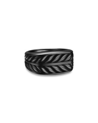 Click here for Mens Chevron Three Sided Signet Ring in Black Tita... prices
