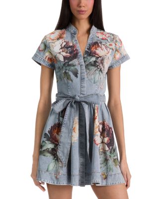 Click here for Alice and Olivia Lucy Denim Mini Shirt Dress prices