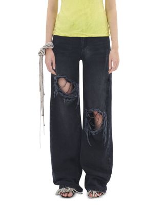 Click here for Area Crystal Fray Relaxed Jeans in Washed Black prices