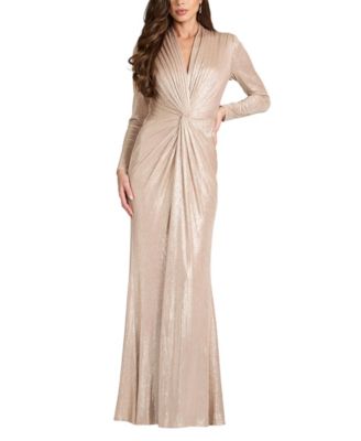 Click here for Tadashi Shoji Ferrum Metallic Twist Drape Gown prices