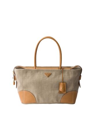Click here for Prada Large Linen And Leather Tote Bag prices