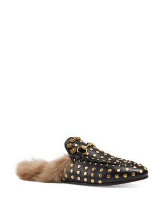 Gucci Princetown Studded Leather and Lamb Fur Mules | Bloomingdale's