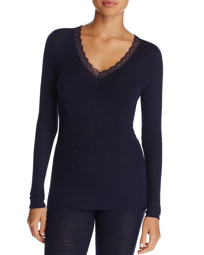 Hanro Woolen Lace Ribbed Long Sleeve Top | Bloomingdale's