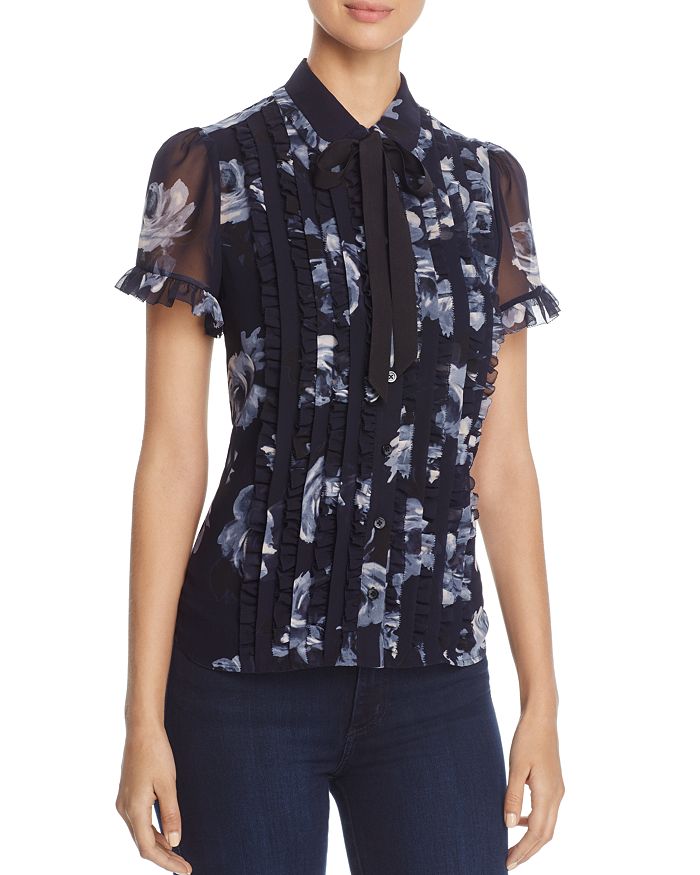 kate spade new york Rose Print Ruffle Pleat Blouse | Bloomingdale's