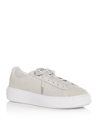 PUMA Women's Basket Perforated Nubuck Leather Lace Up Platform Sneakers ...